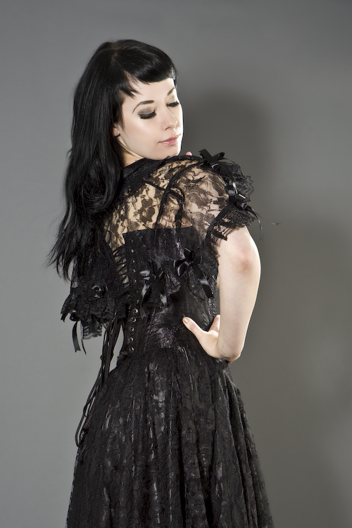 Amy burlesque bolero shrug in satin & lace overlay | Clothing | UK ...
