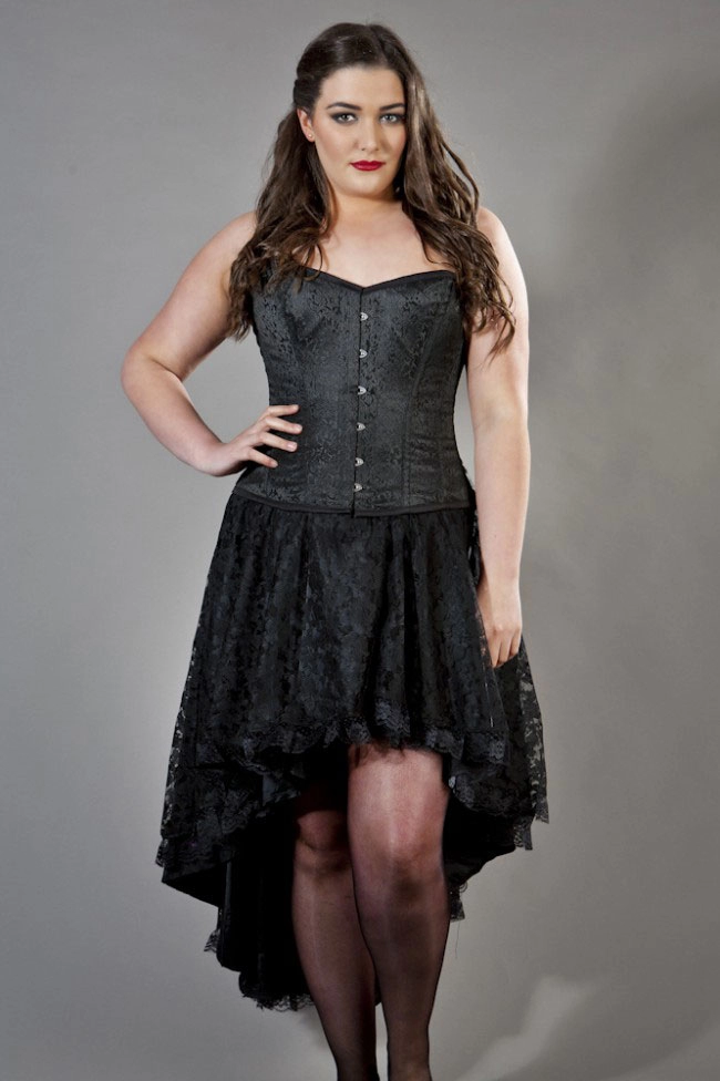 Elegant overbust plus size corset in black brocade | Overbusts | UK ...