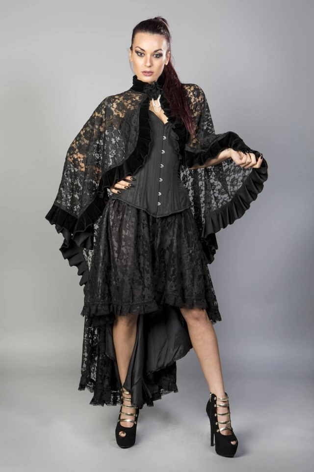 Catherine Cape in black lace with brooch | Clothing | UK Retail ...