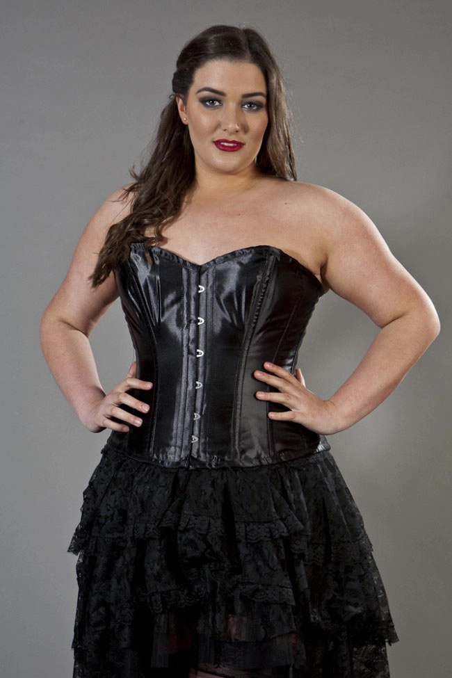 Elegant overbust plus size corset in black satin | Overbusts | UK ...
